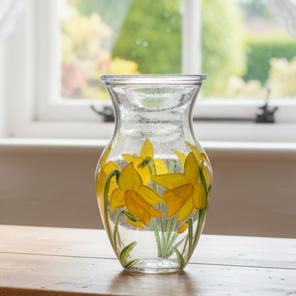 Hand-Painted Daffodil Glass Vase – Unique Floral Gift & Home Décor ...