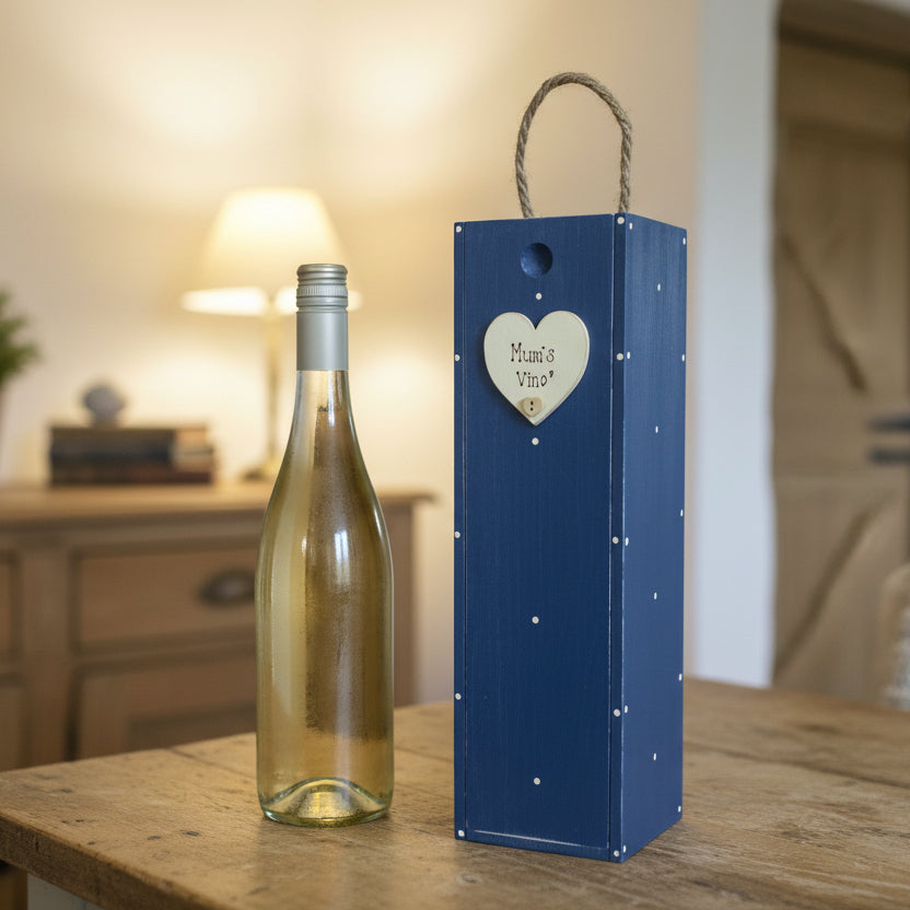 Personalised Hand-Painted Wooden Wine Box – Custom Gift with Heart Det ...
