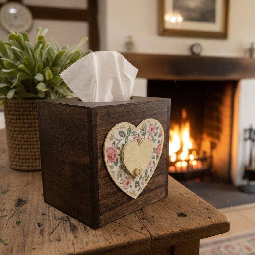 Personalised Luxury Wooden Tissue Box With Floral Heart. – Vintique ...